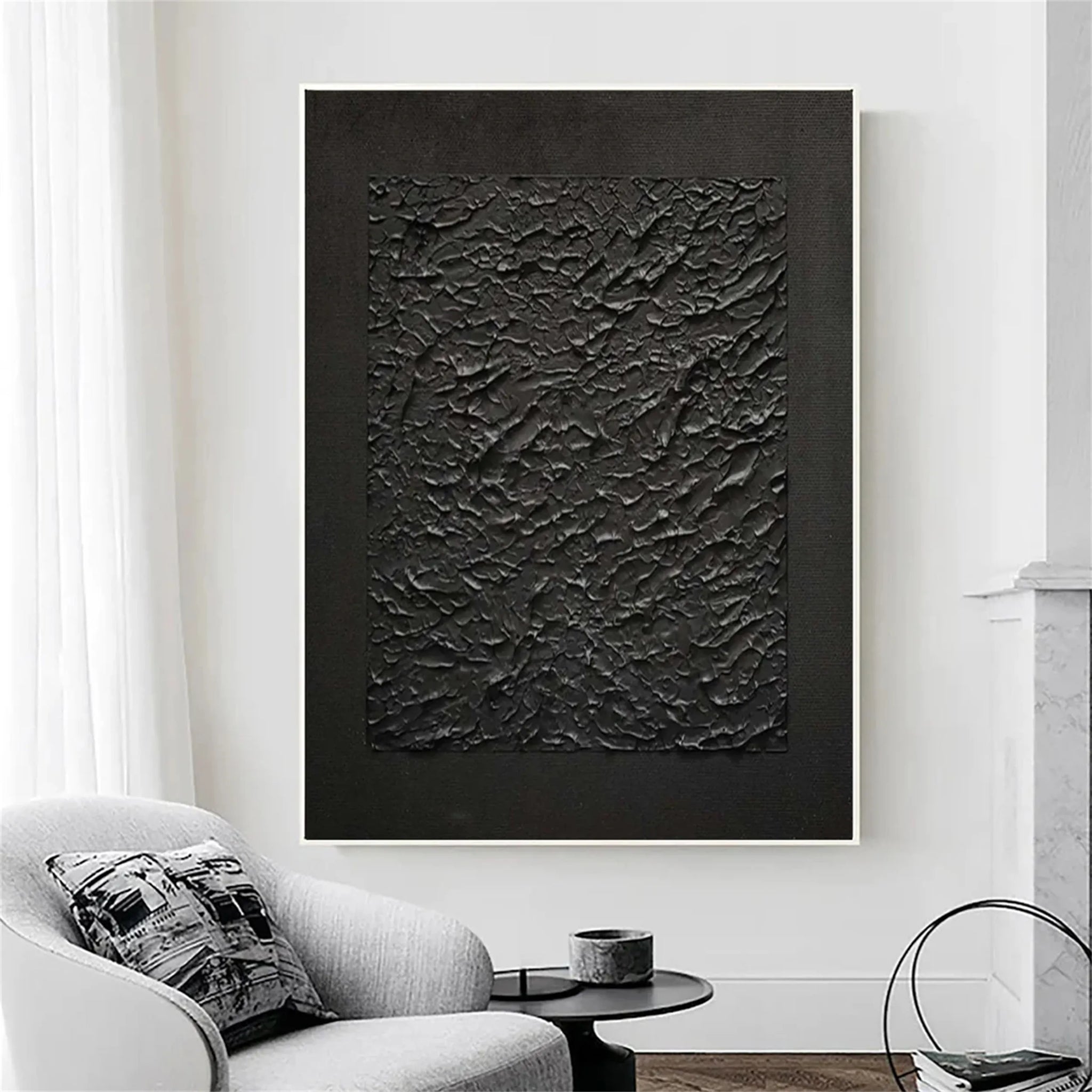 Black Textured Minimalist Painting on Canvas Handcrafted by Artist #MZ075