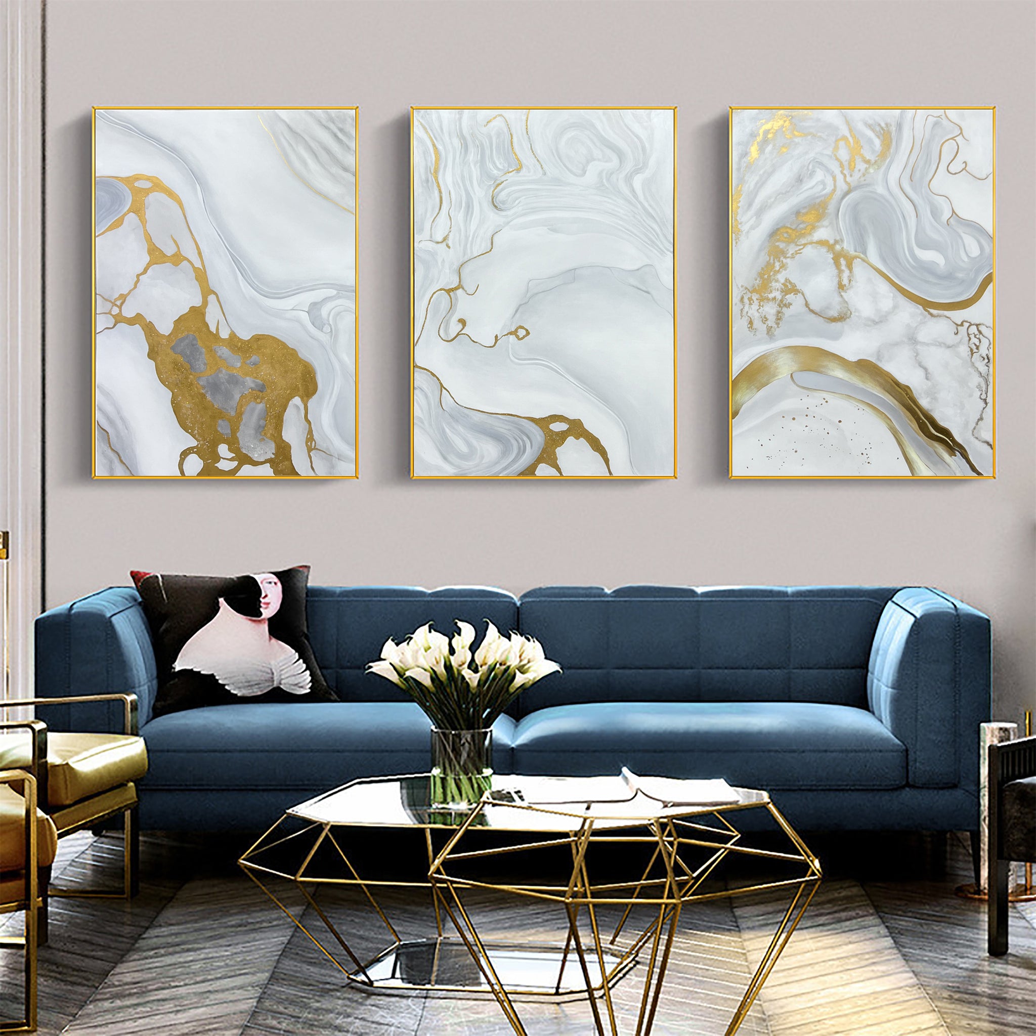 Set of 3 Plaster Art Minimalistic Painting Wall Decor for Room #MM124