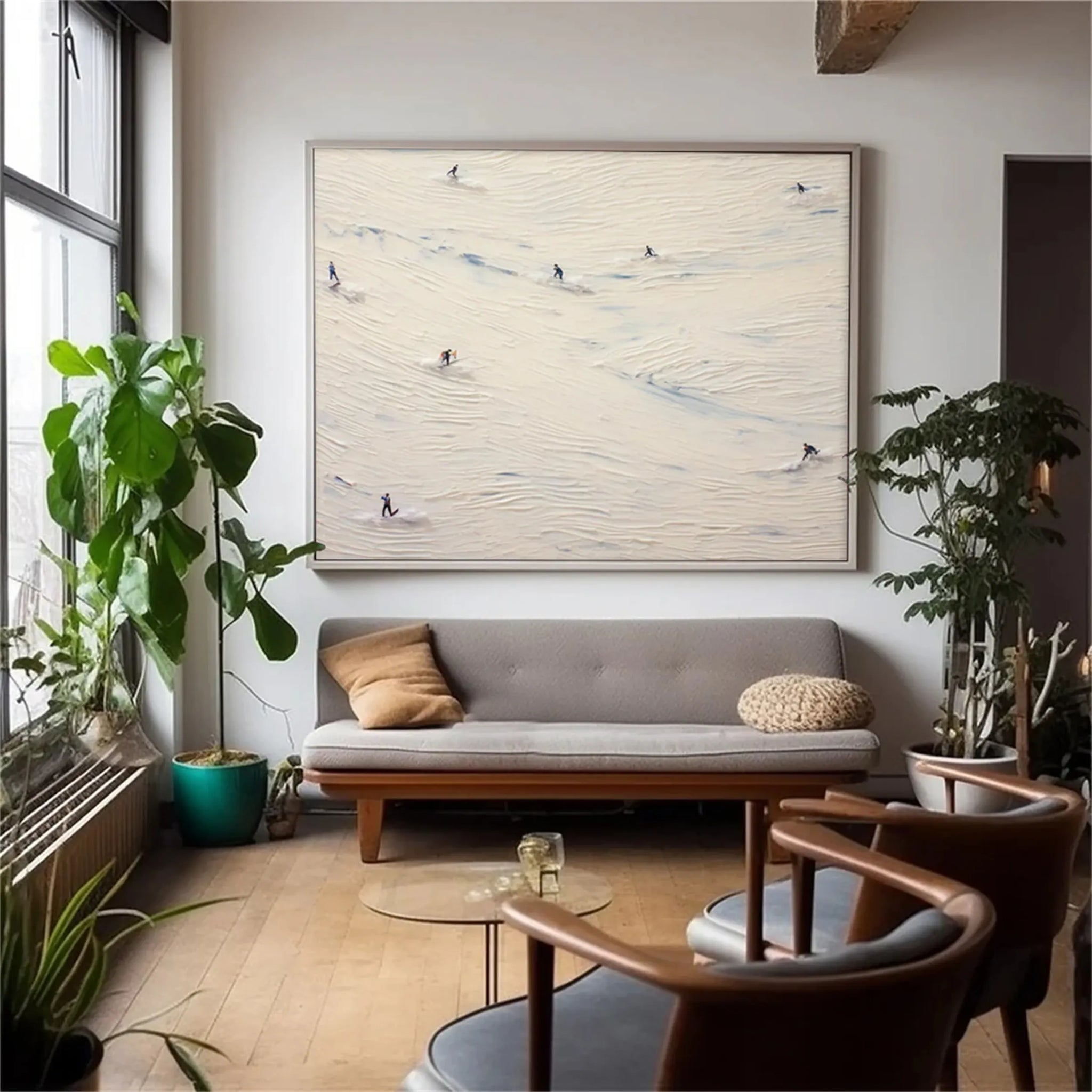 Minimalist Plaster Art Sea Slap Painting Wall Decor Large Canvas #MM129