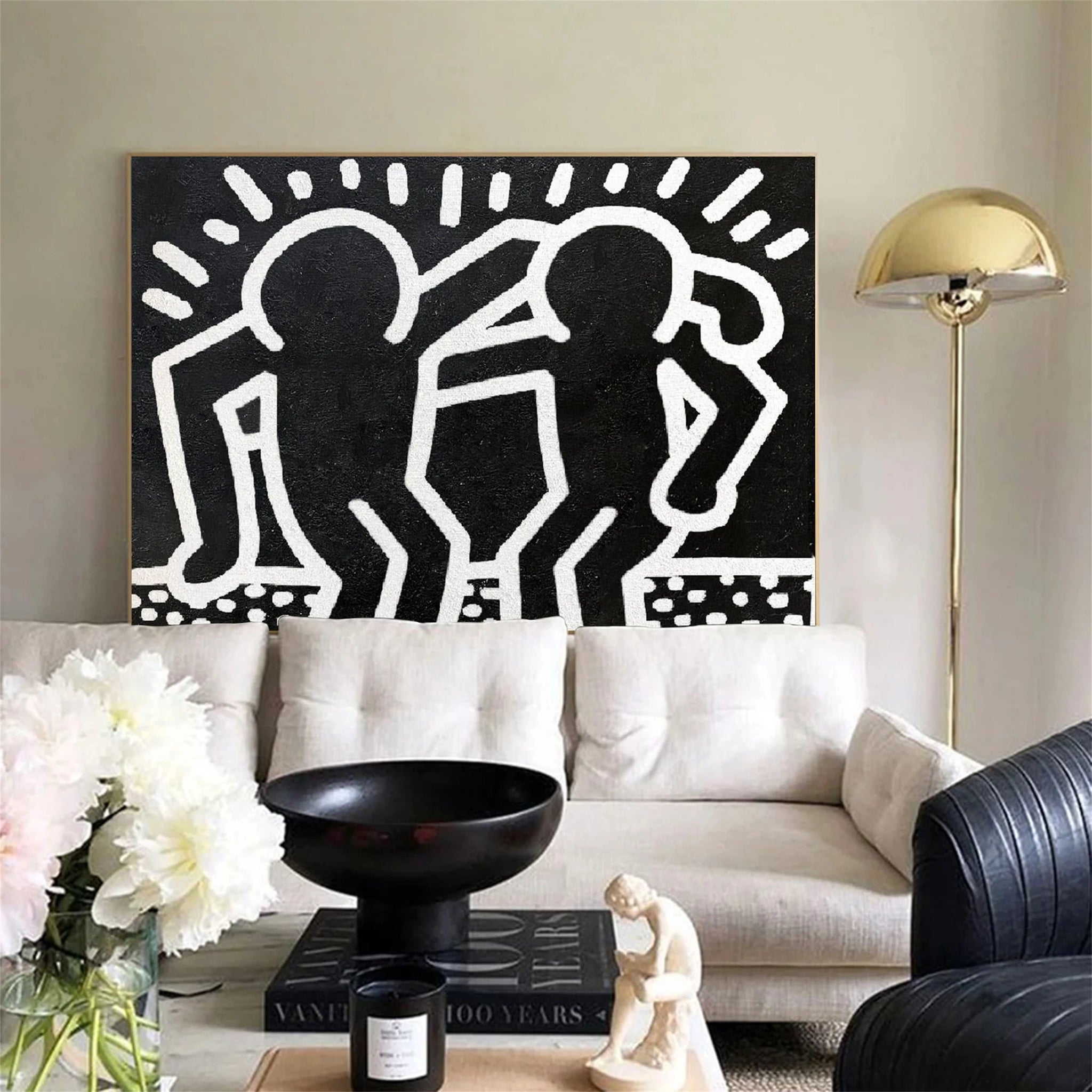 Black White POP Art, Contemporary Large Horizontal Canvas Art #PA008