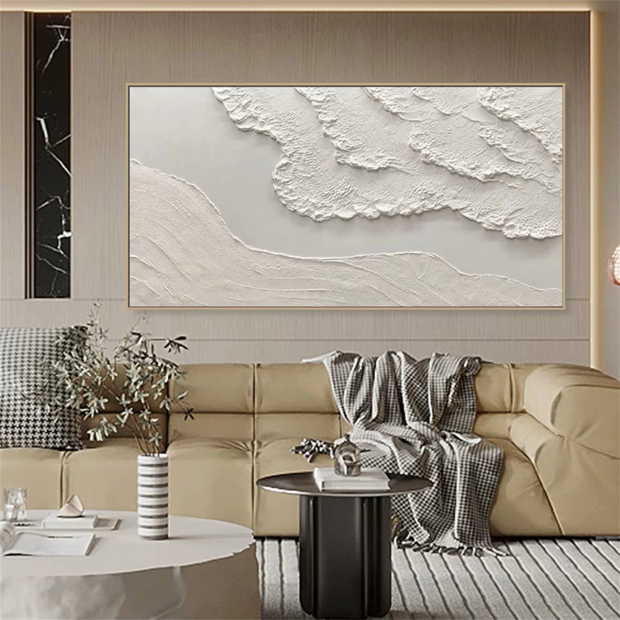 Minimalist Plaster Art Sea Slap Painting Wall Decor Large Canvas #MM108