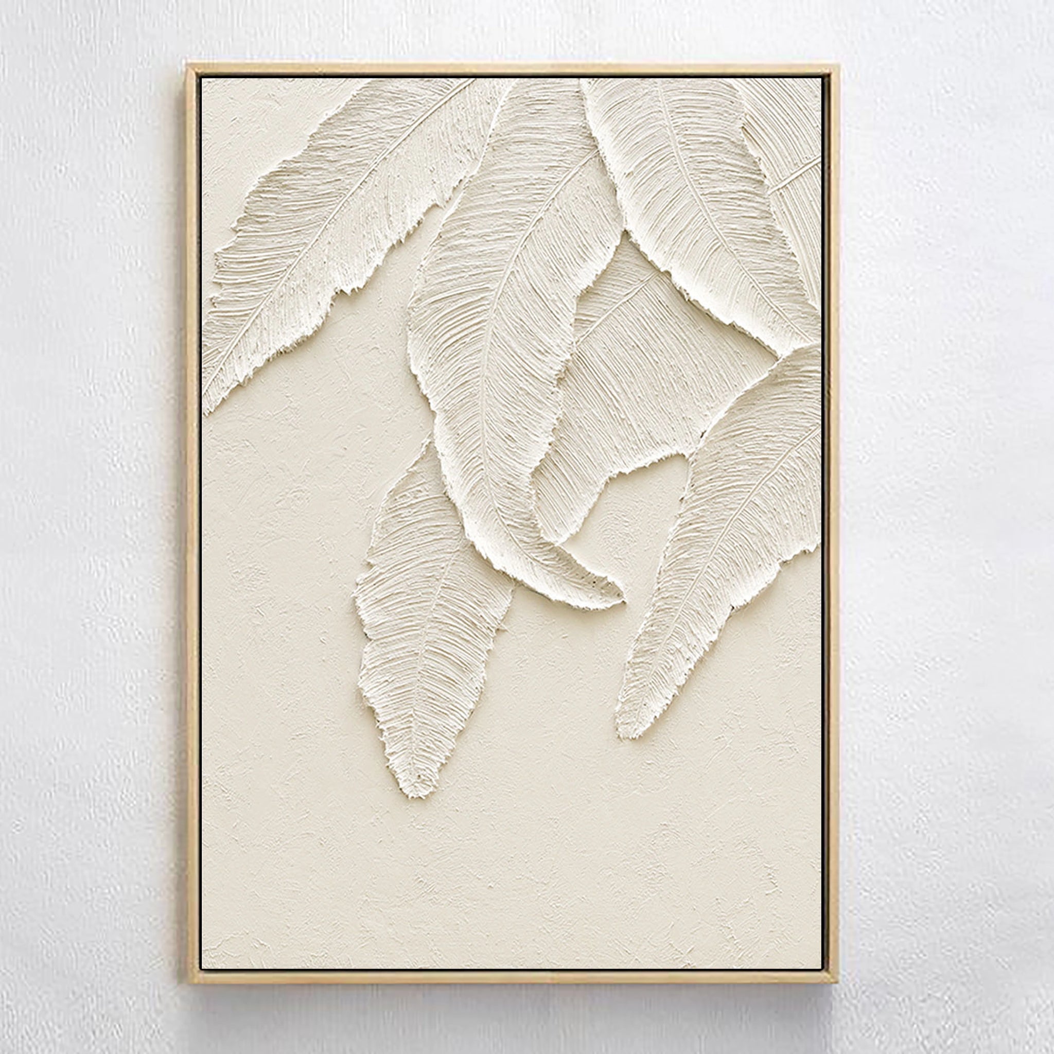 3D Textured Leaves Minimalistic Plaster Art Painting for Bedroom/Living ...